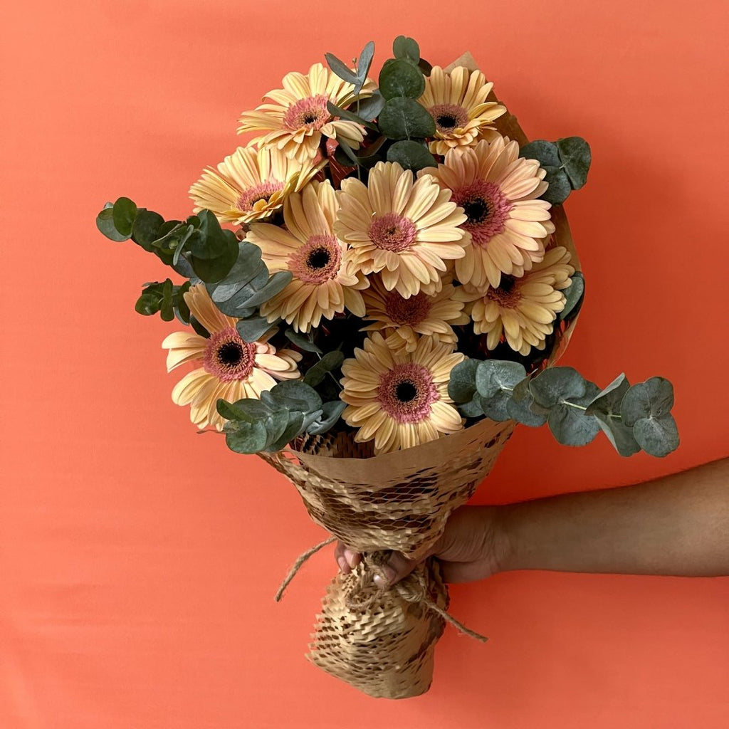 Chic Honeycomb - Peach Gerbera Bouquet - Happy Bunch Malaysia