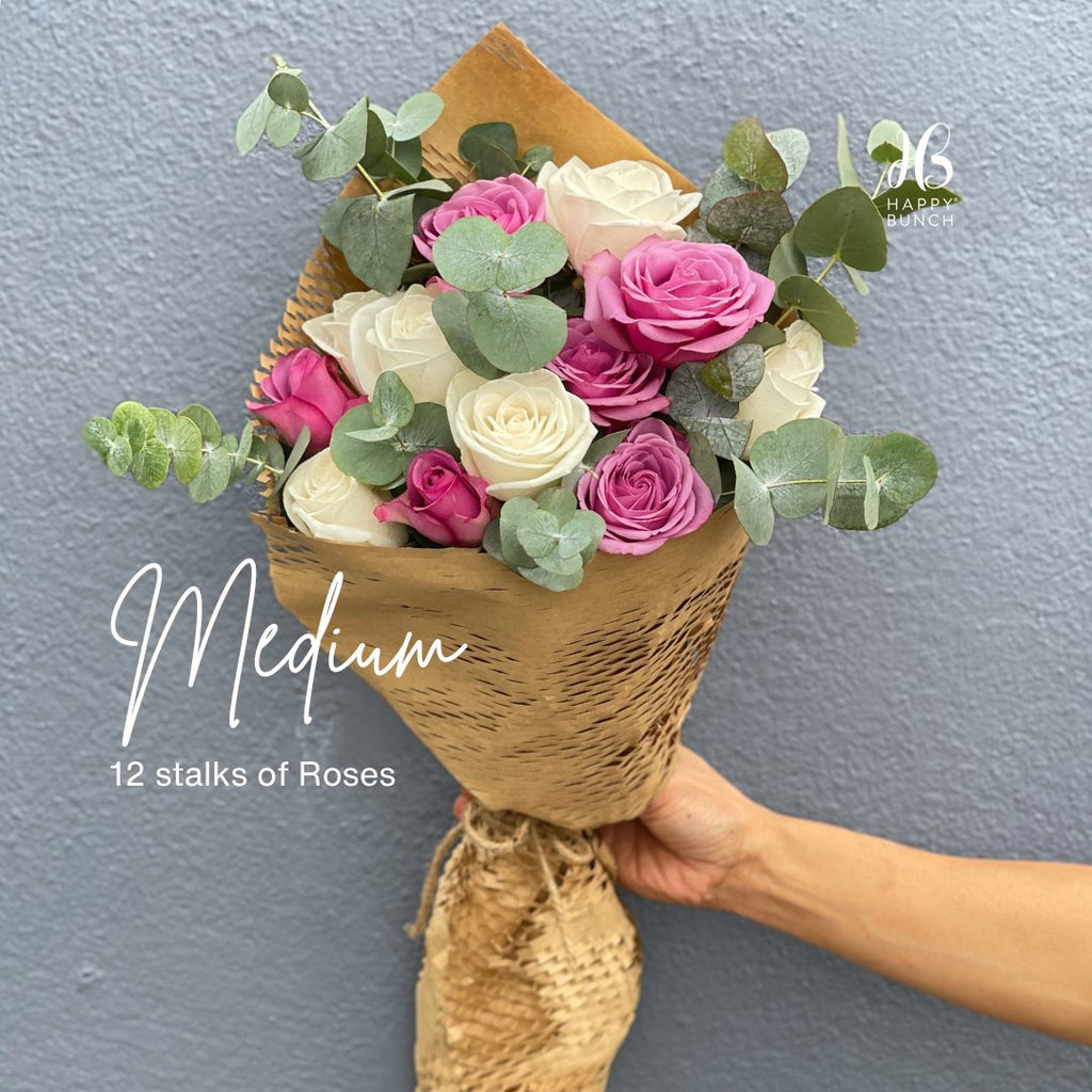 Purple & White Roses Bouquet - Happy Bunch Malaysia